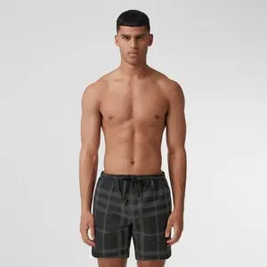 Burberry Check Swim Shorts Mid Grey