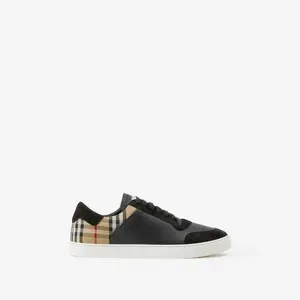 Burberry Leather, Suede, And Check Sneakers - Black/archive Beige