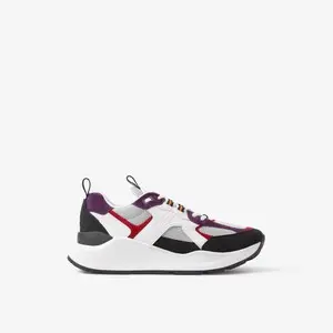 Burberry Leather, Suede, And Check Sneakers Black/white/red