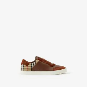Burberry Leather, Suede, And Check Sneakers Ox/archive Beige