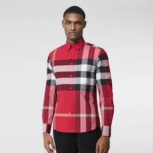 Burberry Classic Fit Check Cotton Shirt Parade Red