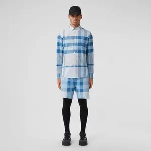 Burberry Classic Fit Check Cotton Shirt Sky Blue