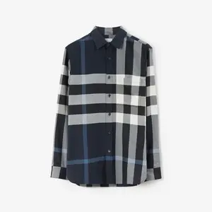 Burberry Classic Fit Check Cotton Shirt White/dark Charcoal Blue