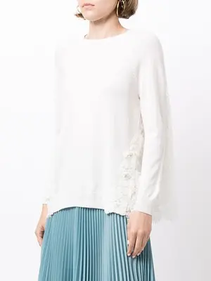 ONEFIFTEEN Floral Lace-detail Wool-blend Top