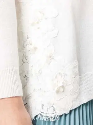 ONEFIFTEEN Floral Lace-detail Wool-blend Top