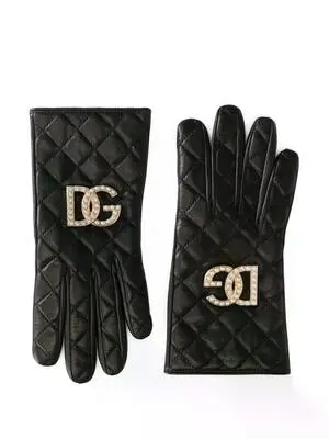 Dolce & Gabbana Dg Logo Quilted Leather Gloves - Black