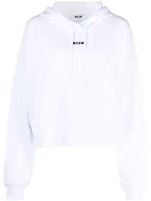 MSGM Cropped Logo Hoodie - White
