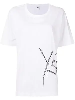 Y’s Embroidered Fire-print T-shirt - White
