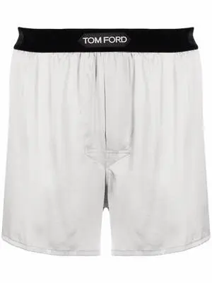 TOM FORD Logo-waistband Silk Boxers - Grey