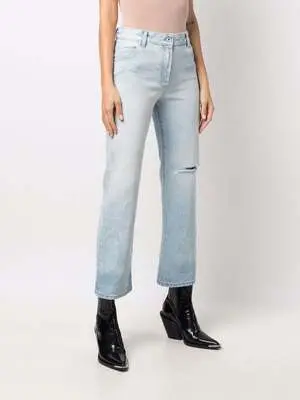Off-White High-rise Distressed Straight-leg Jeans