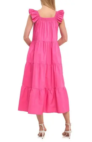 English Factory Ruffle Detail Midi Dress - Fuchsia