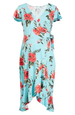 FOURTEENTH PLACE Flutter Sleeve Wrap Maternity Dress
