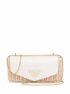 Prada Logo-Plaque Interwoven Mini Bag Brown