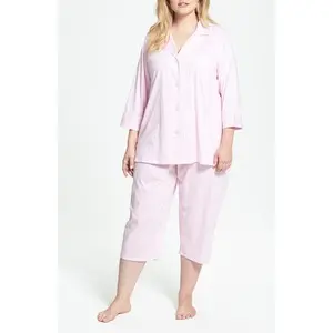 Ralph Lauren Knit Crop Pajamas - Lagoon Pink/white Stripe