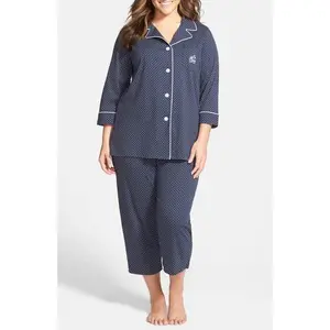 Ralph Lauren Knit Crop Pajamas - Madeleine Navy/white Dot