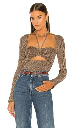Simkhai Alexia Long Sleeve Top In Brown