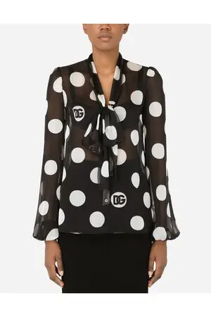 Dolce & Gabbana Chiffon Pussy-bow Shirt With Polka-dot Print