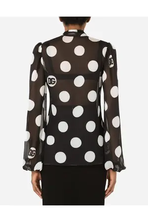 Dolce & Gabbana Chiffon Pussy-bow Shirt With Polka-dot Print