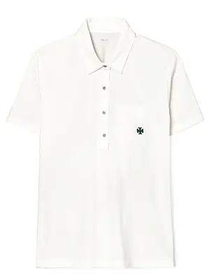 Tory Burch Mercerized Cotton Printed Polo - Tory Navy / Snow White