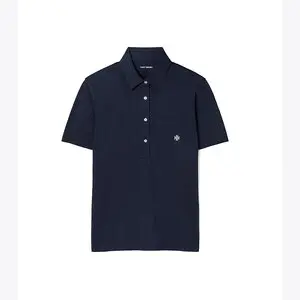 Tory Burch Mercerized Cotton Printed Polo - Tory Navy / Snow White