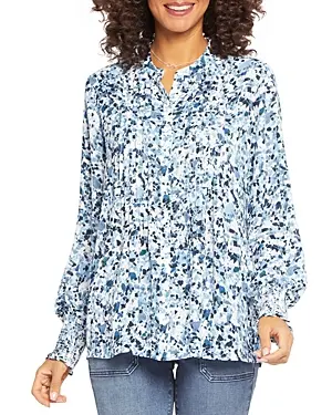 NYDJ Nydj Pleated Peasant Blouse Blue Canyon