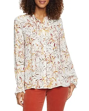 NYDJ Nydj Pleated Peasant Blouse Gable Sprigs