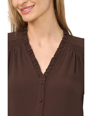 CECE DUPRAZ Three Quarter Sleeve V-neck Blouse With Ruffle Detail