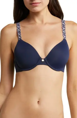 Natori Pure Luxe Underwire T-shirt Bra Navy/ Peach