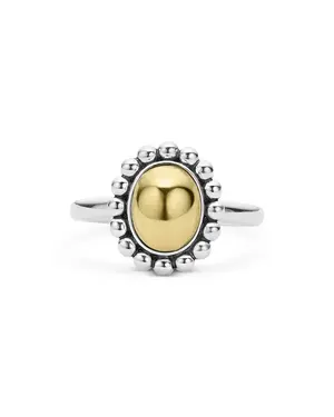 Lagos 18k Yellow Gold & Sterling Silver High Bar Oval Dome Ring