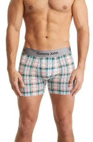 Tommy John Second Skin 4-inch Boxer Briefs Coconut Milk Fireplace Plaid