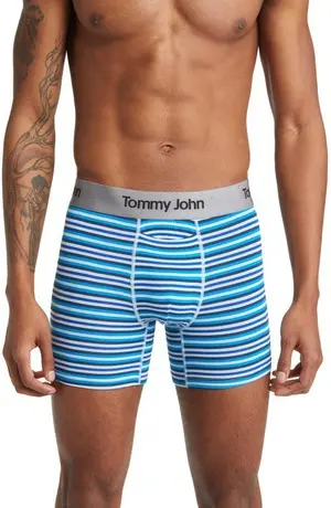 Tommy John Second Skin 4-inch Boxer Briefs Crystal Blue Globe Stripe