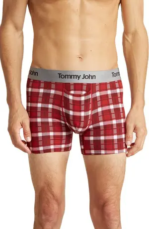 Tommy John Second Skin 4-inch Boxer Briefs Emboldened Red Fireplace Plaid