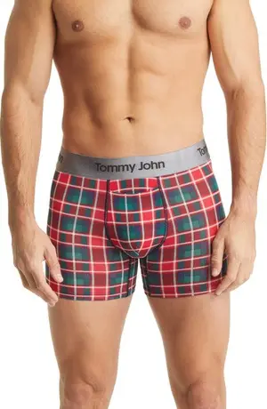 Tommy John Second Skin 4-inch Boxer Briefs Haute Red Fireplace Plaid