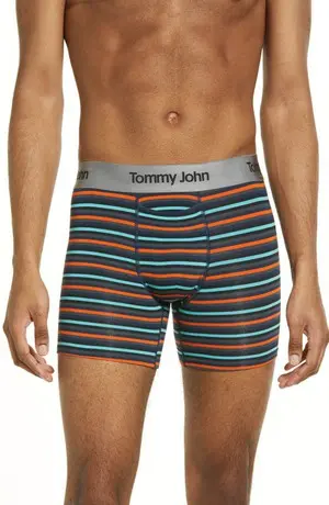 Tommy John Second Skin 4-inch Boxer Briefs Scarlet Ibis Globe Stripe