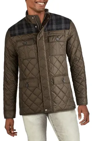 Cole Haan Mixed Media Quilted Jacket - Olive
