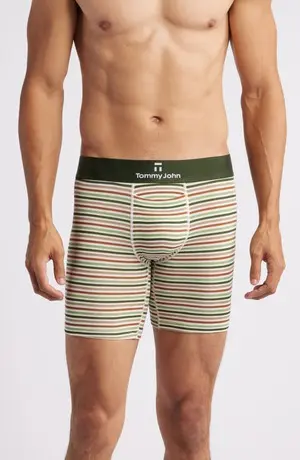 Tommy John Second Skin 6-inch Boxer Briefs Beige Globe Stripe