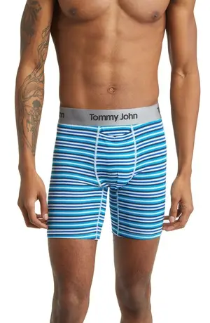 Tommy John Second Skin 6-inch Boxer Briefs Crystal Blue Globe Stripe
