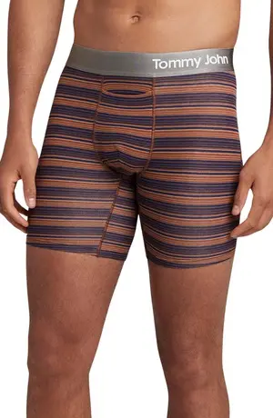 Tommy John Supima Cool Cotton Blend 6-inch Boxer Briefs Cappuccino Tabloid Stripe
