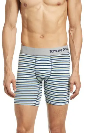 Tommy John Supima Cool Cotton Blend 6-inch Boxer Briefs Hint Of Mint Stripe