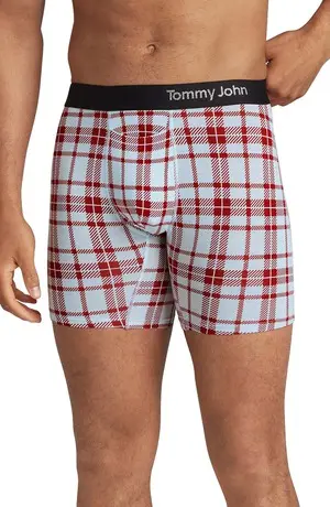 Tommy John Supima Cool Cotton Blend 6-inch Boxer Briefs Ice Blue Cocoa Plaid