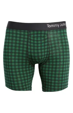 Tommy John Supima Cool Cotton Blend 6-inch Boxer Briefs Pine Gingham Pine Grove