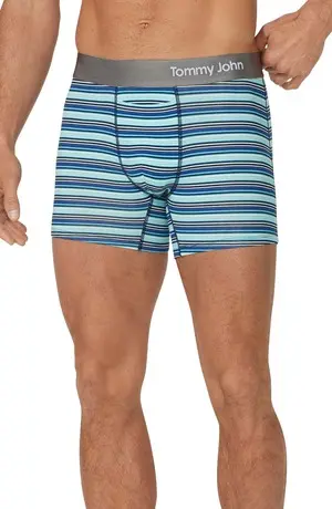 Tommy John Supima Cool Cotton Blend 6-inch Boxer Briefs River Blue Tabloid Stripe