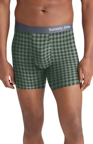 Tommy John Supima Cool Cotton Blend 6-inch Boxer Briefs Sea Spray Checkmate