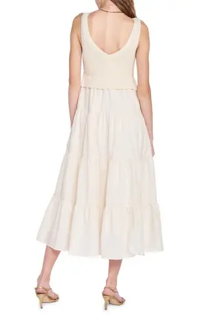 EN SAISON Mixed Media Tiered Midi Dress