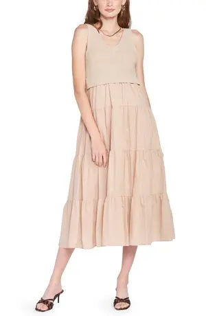 EN SAISON Mixed Media Tiered Midi Dress