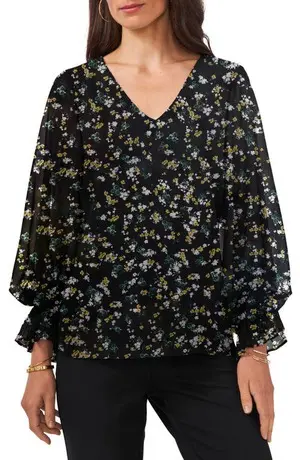Chaus Floral Balloon Sleeve Blouse - Black