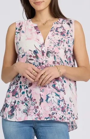 NYDJ Print Pleat-back Sleeveless Blouse - Floral Dreams