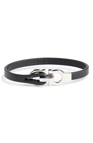 FERRAGAMO Double Gancio Leather Bracelet
