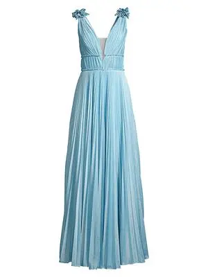 Basix Black Label Basix Black Label Pleated Metallic A-line Gown - Soft Blue