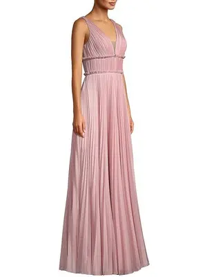 Basix Black Label Pleated Metallic A-line Gown